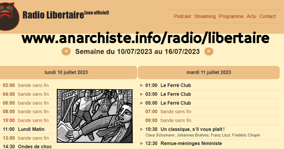 Programmes De Radio Libertaire Du 10 Au 16 Juillet 2023 Partage Noir