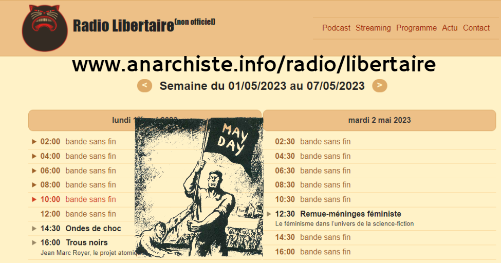 Programmes De Radio Libertaire Du 1er Au 7 Mai 2023 Partage Noir